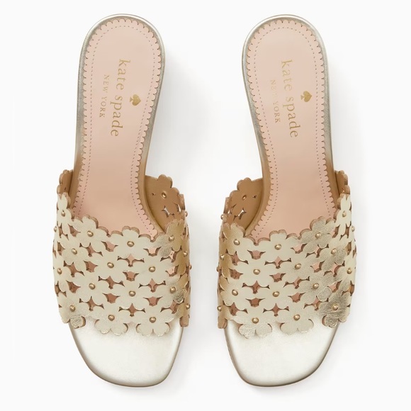 kate spade | Shoes | Kate Spade Daisy Heeled Mule Sandals Pale Gold Nib ...